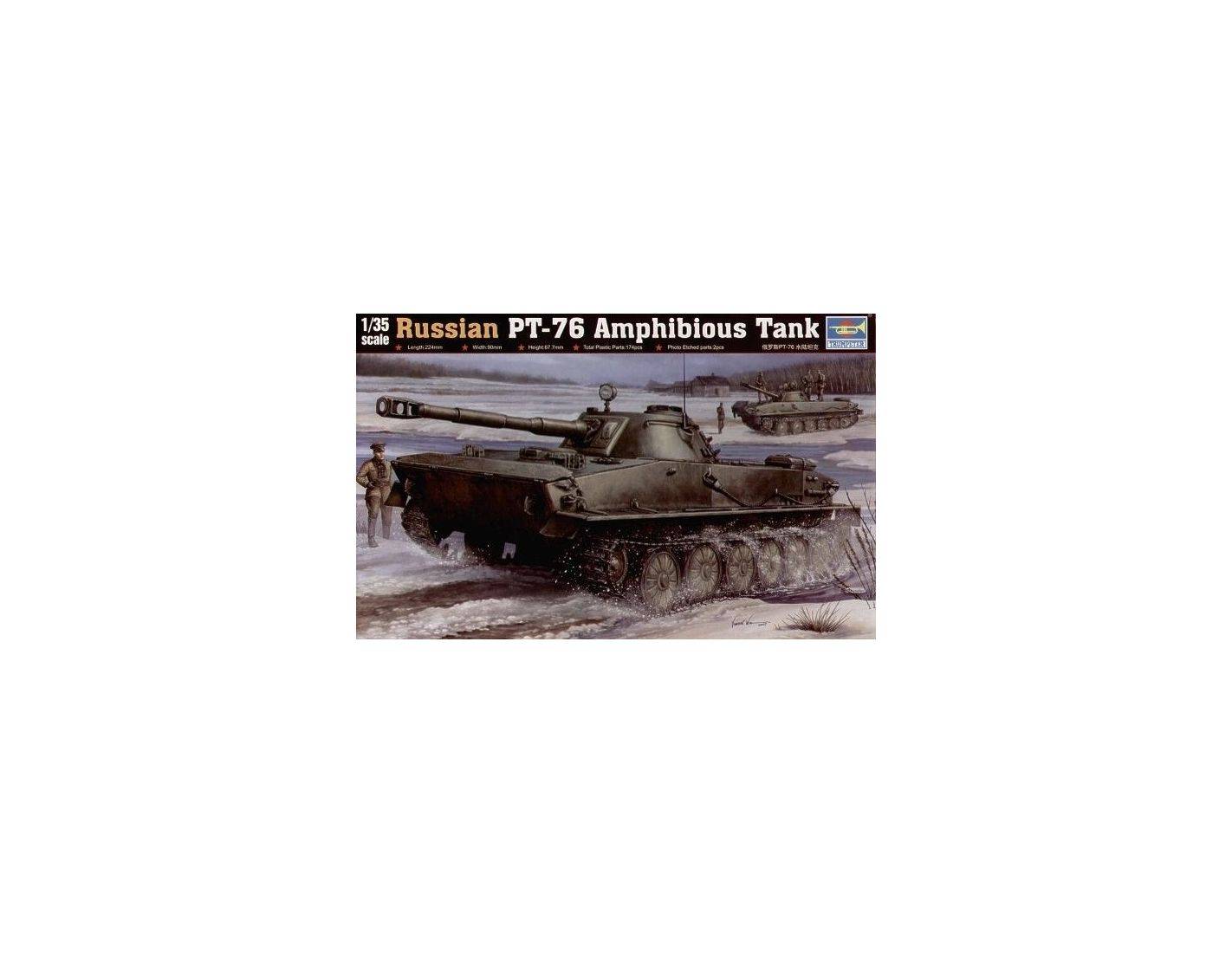 TRUMPETER 00380 RUSSIAN PT-76 LIGHT AMPHIBIOUS TANK Modellino