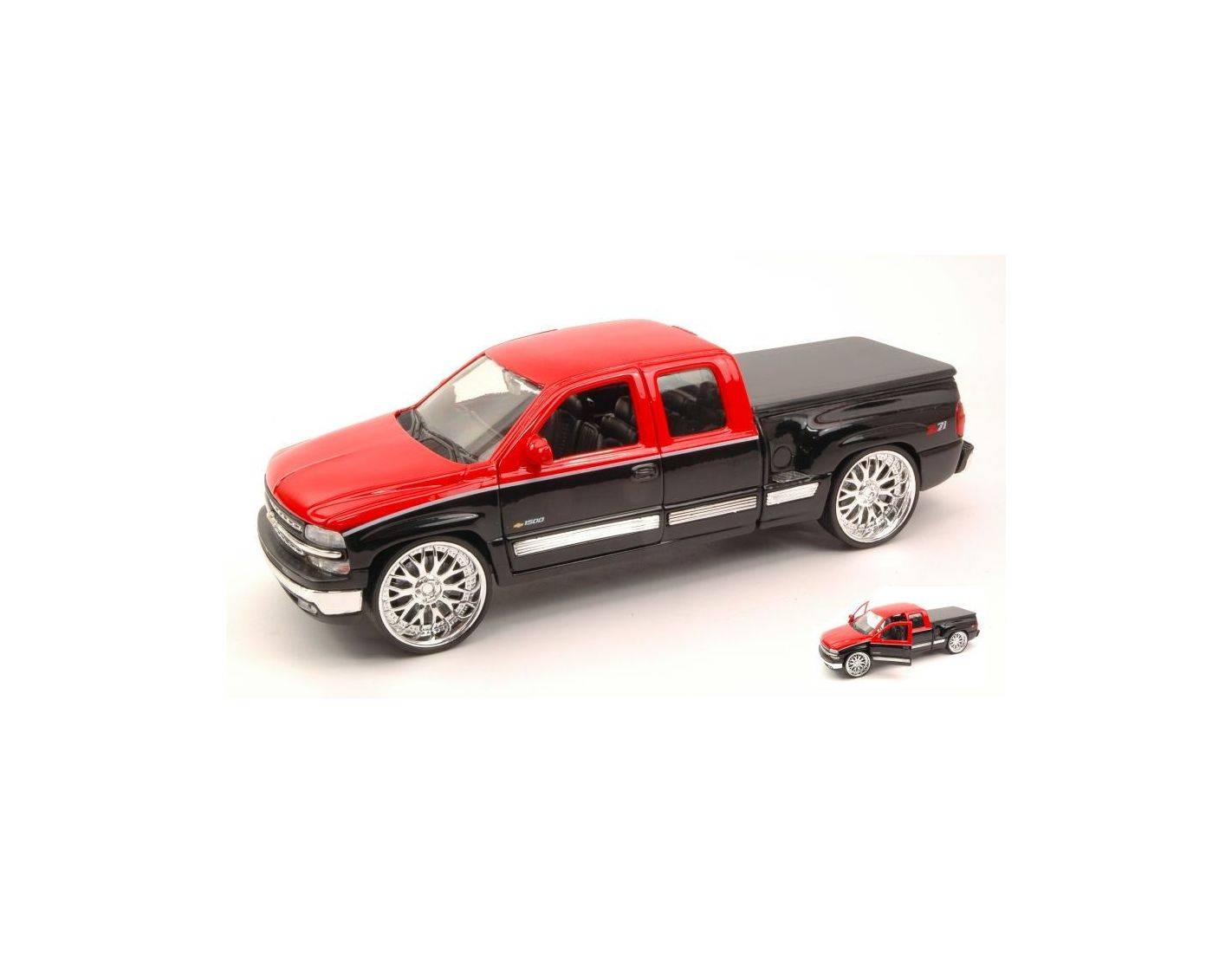 Welly WE0761 CHEVROLET SILVERADO 1999 RED/BLACK 1:24 Modellino