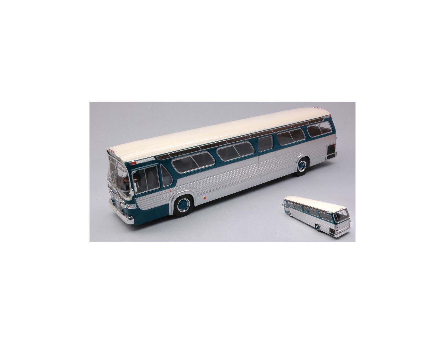 IXO MODEL BUS013 GMC NEW LOOK FISHBOWL 1969 GREEN/BEIGE 1:43 Modellino