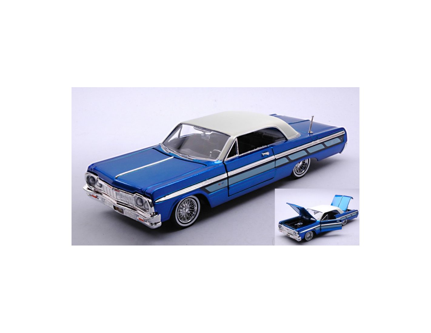 MOTORMAX MTM79021B CHEVROLET IMPALA LOWRIDER 1964 BLUE 1:24 Modellino