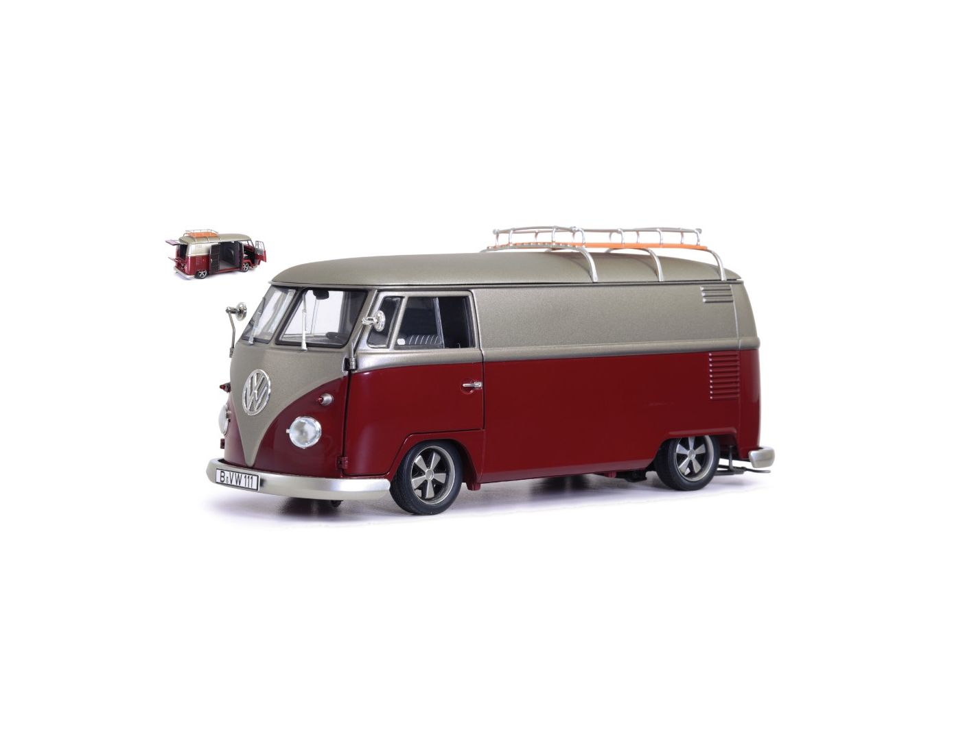 SCHUCO SH450045600 VW T1B BUS LOWRIDER 1962 RED/GREY 1:18 Modellino