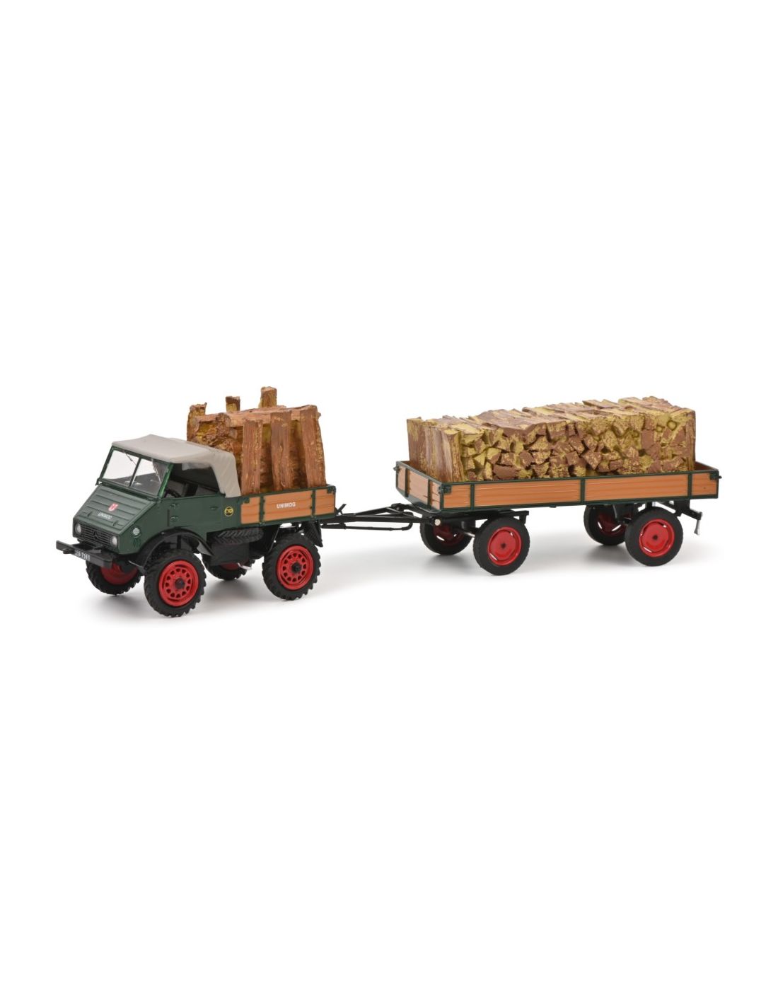 SCHUCO SH450313300 MERCEDES UNIMOG 401 WITH WOOD 1:43 Modellino